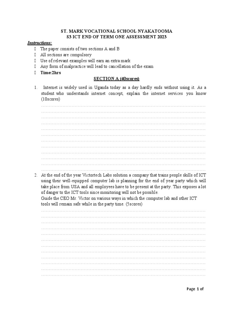 S3 ICT End of Term One Assessment 2023 | PDF | Computer File ...