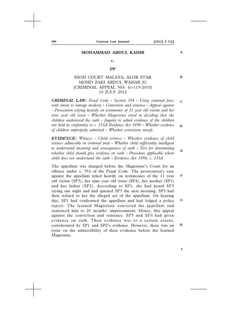 MOHAMMAD ABDUL KADIR V PP (2012) 8 CLJ 490 | PDF | Appellate Court ...