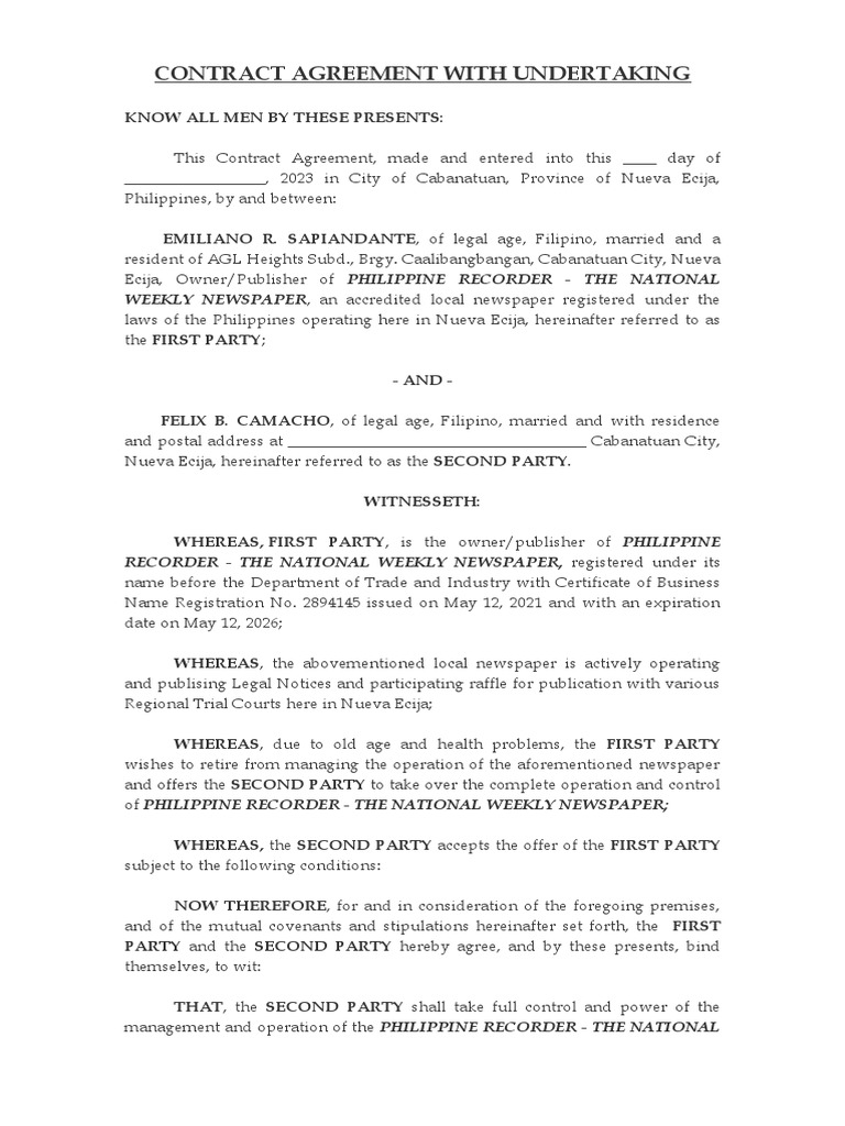 AGREEMENT - sample to take over publication | PDF | Government | Justice