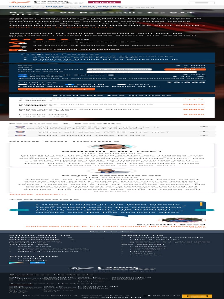 Race to 99 Percentile CAT 2022 Program | PDF | Business | Career & Growth