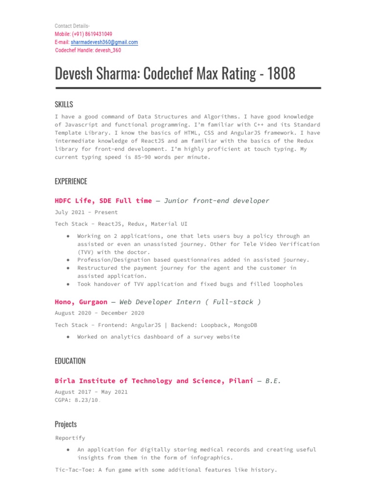 Devesh - Sharma - Resume - Devesh Sharma | PDF