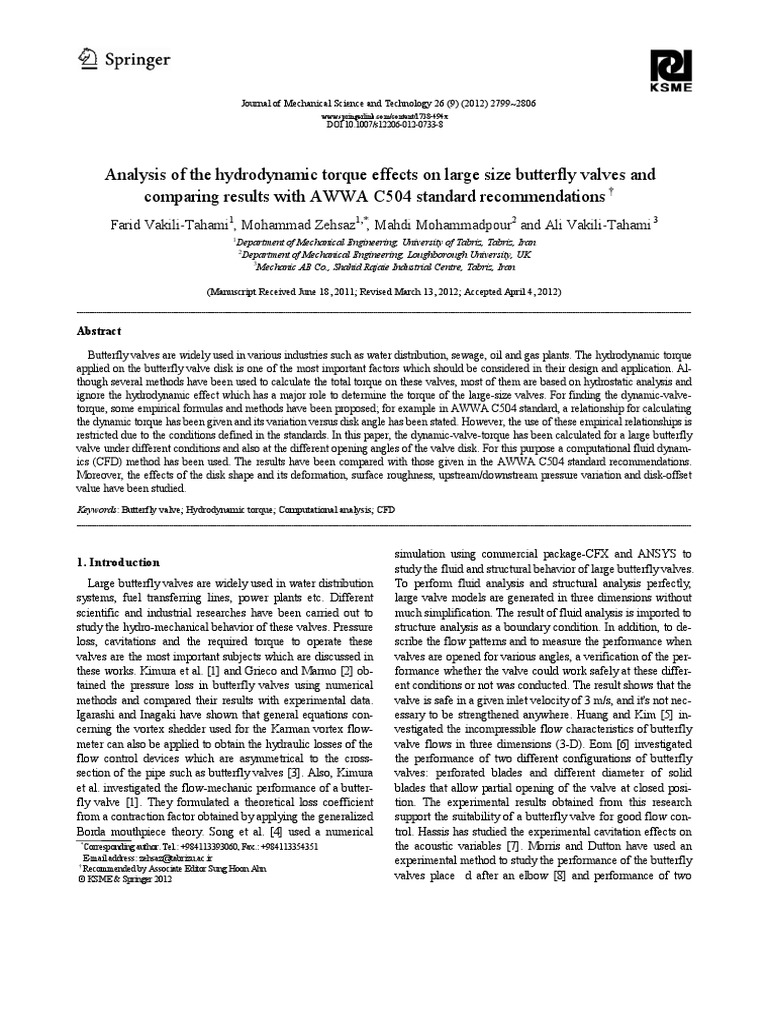 Analysis of The Hydrodynamic Torque Effects On Large Size Butterfly ...