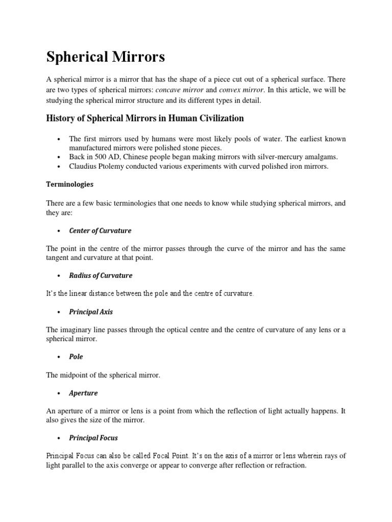 Spherical Mirrors | PDF | Mirror | Atomic