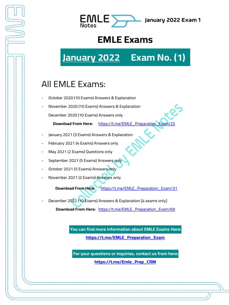 January 2022 Exam (1) Answers Only Collected by EMLE Notes | PDF ...