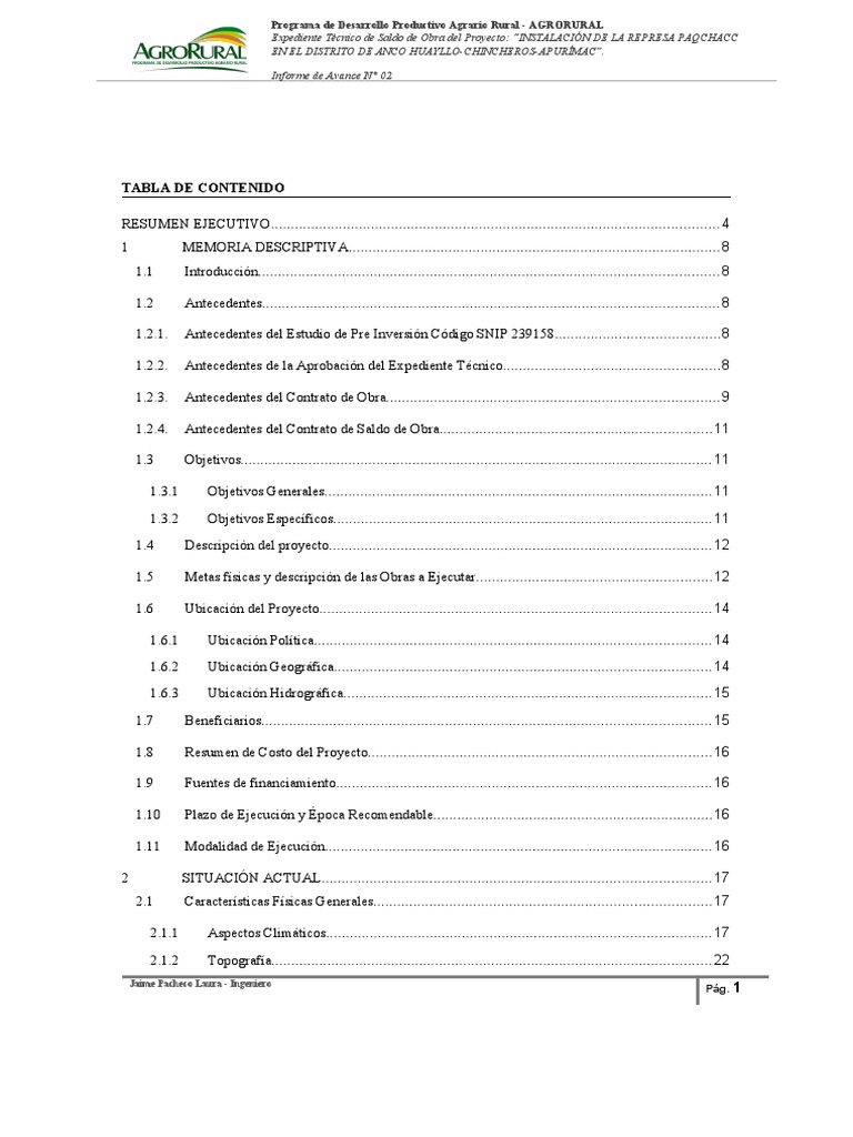 Rev. 0 Memoria Descriptiva JPL 1 | Descargar gratis PDF | Riego | Reservorio