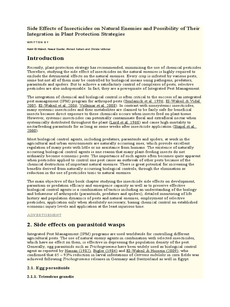 Side Effects of Insecticides On Natural Enemies and Possibility of Their Integration in Plant ...