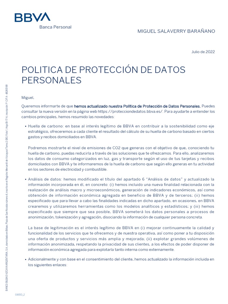Actualización LOPD BBVA 2022 | PDF