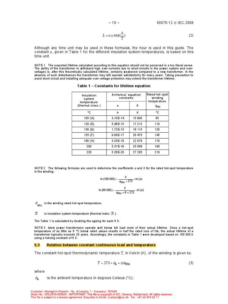 IEC 60076-12 Par. 5.3 - Relation Between Constant Continuous Load and ...