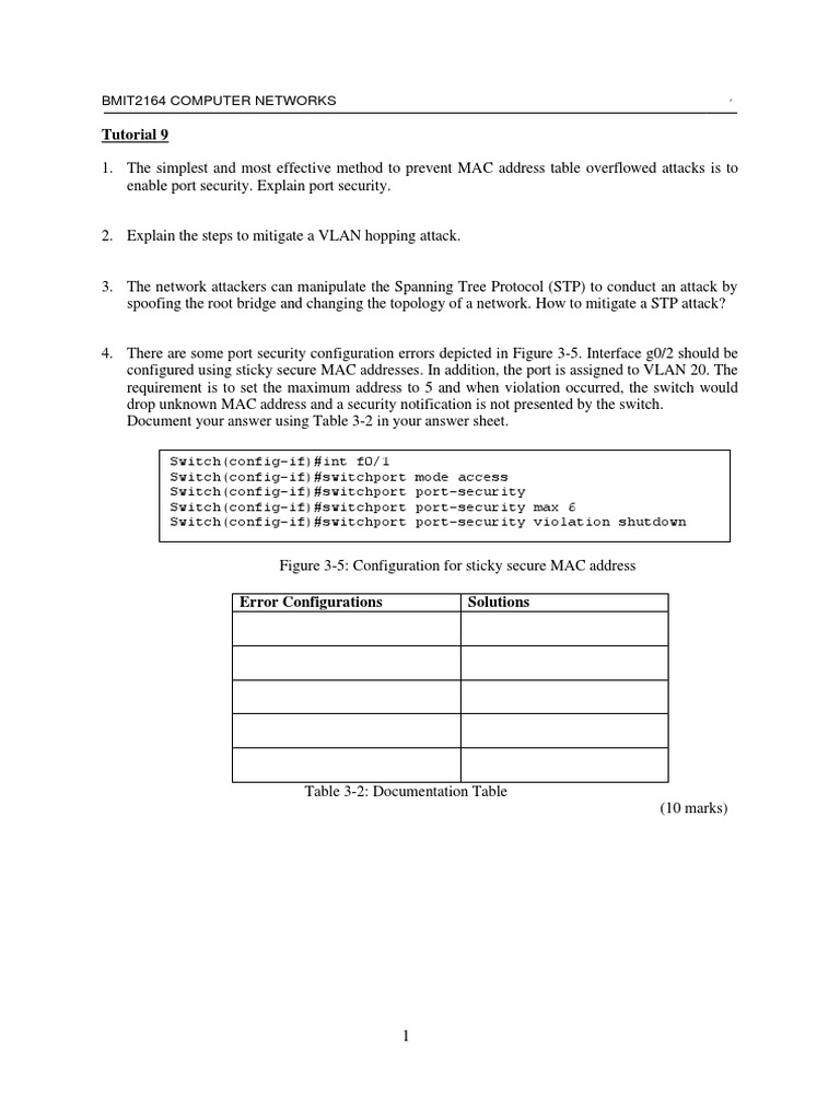 BMIT2164 T9 Switch Security Configuration | PDF | Computers
