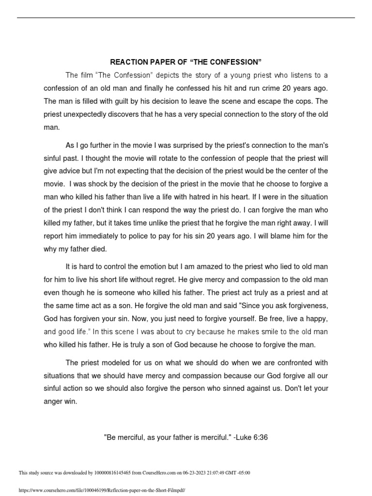 Reflection Paper On The Short Film PDF | PDF | Forgiveness | Psychology