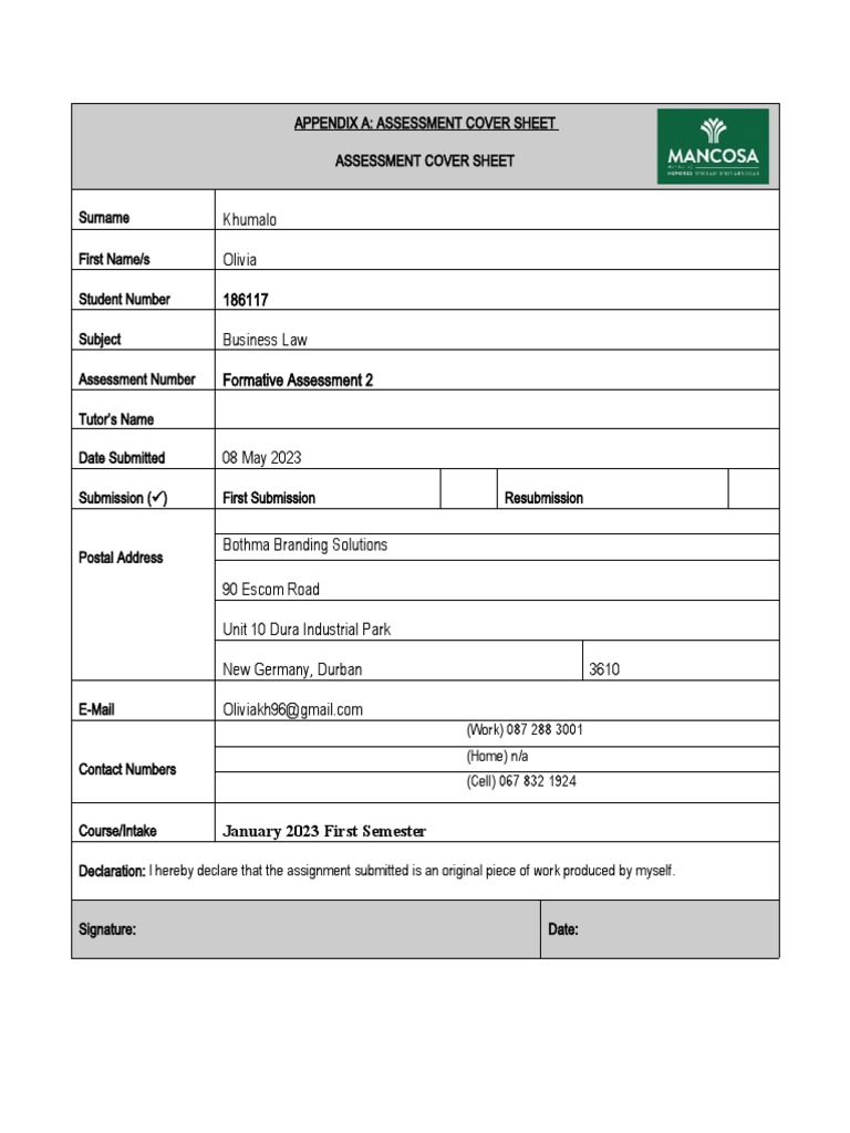 Business Law - Formative Assessment 2 | PDF | Legal Remedy | Breach Of ...