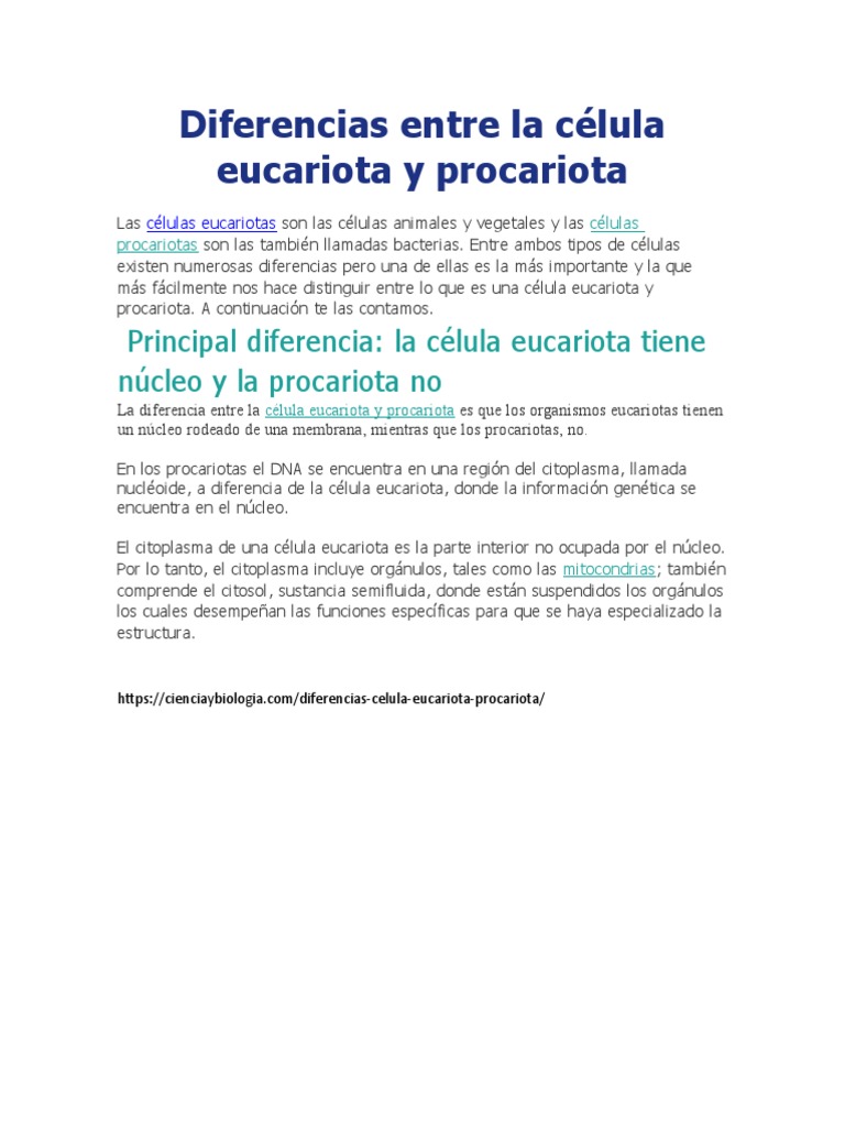 Diferencias Entre La Célula Eucariota y Procariota | PDF