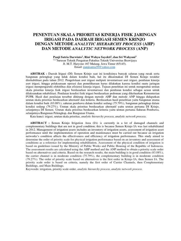 Penentuan Skala Prioritas Kinerja Fisik Jaringan Irigasi Pada Daerah ...