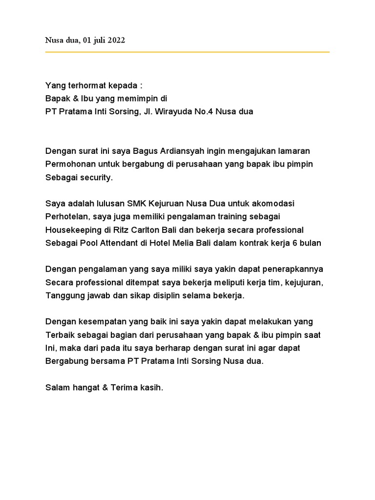 Job Application Letter Pdf