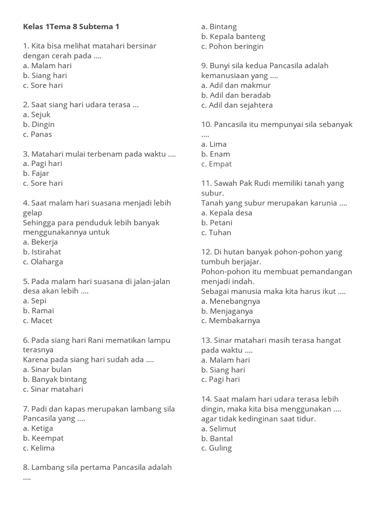 Kelas 1 Tema 8 | PDF