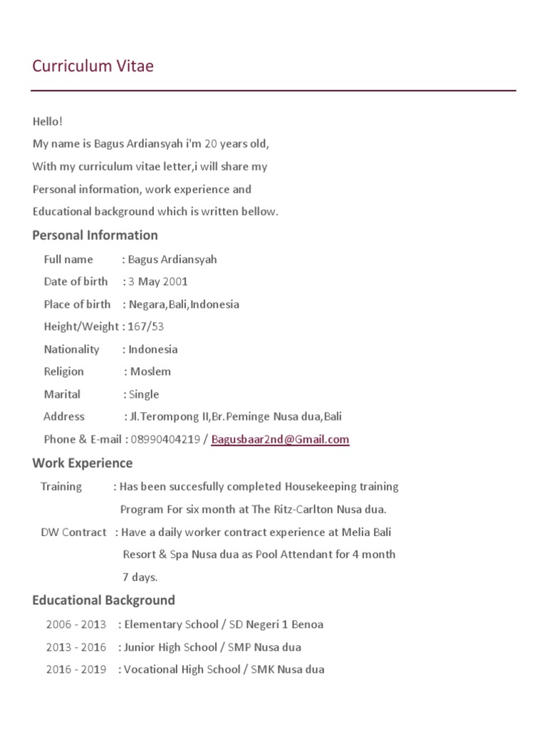 Curriculum Vitae: Personal Information | PDF