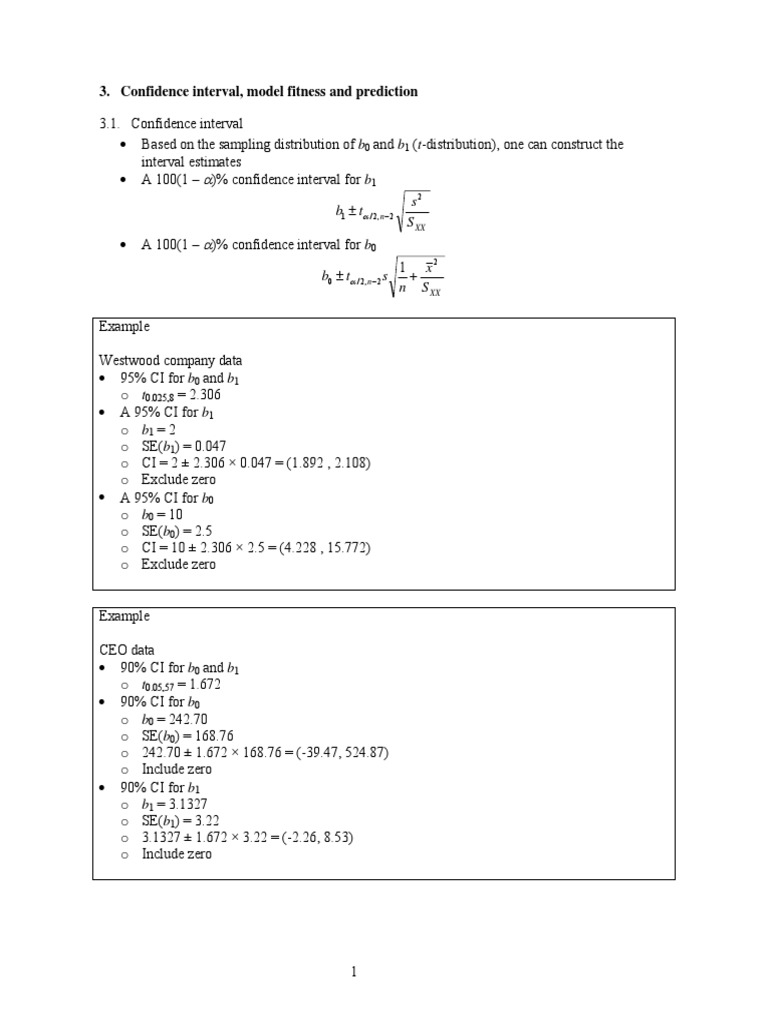 Confidence Interval, Model Fitness and Prediction: S S T B | PDF ...
