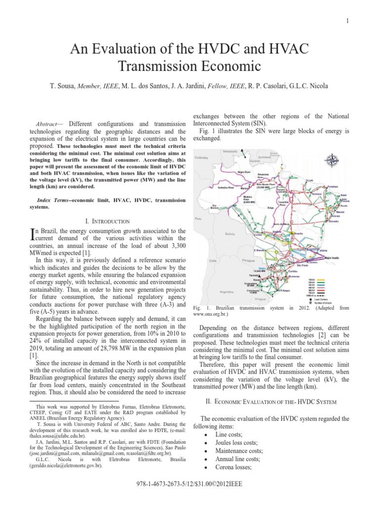 An Evaluation of The HVDC and HVAC Transmission Economic | PDF ...
