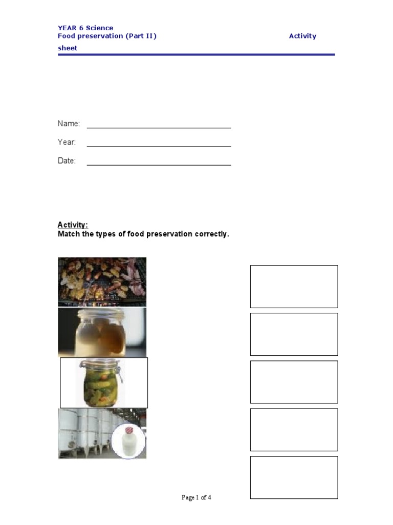 Activity Sheet - Food Preservation Methods (Part II) | PDF