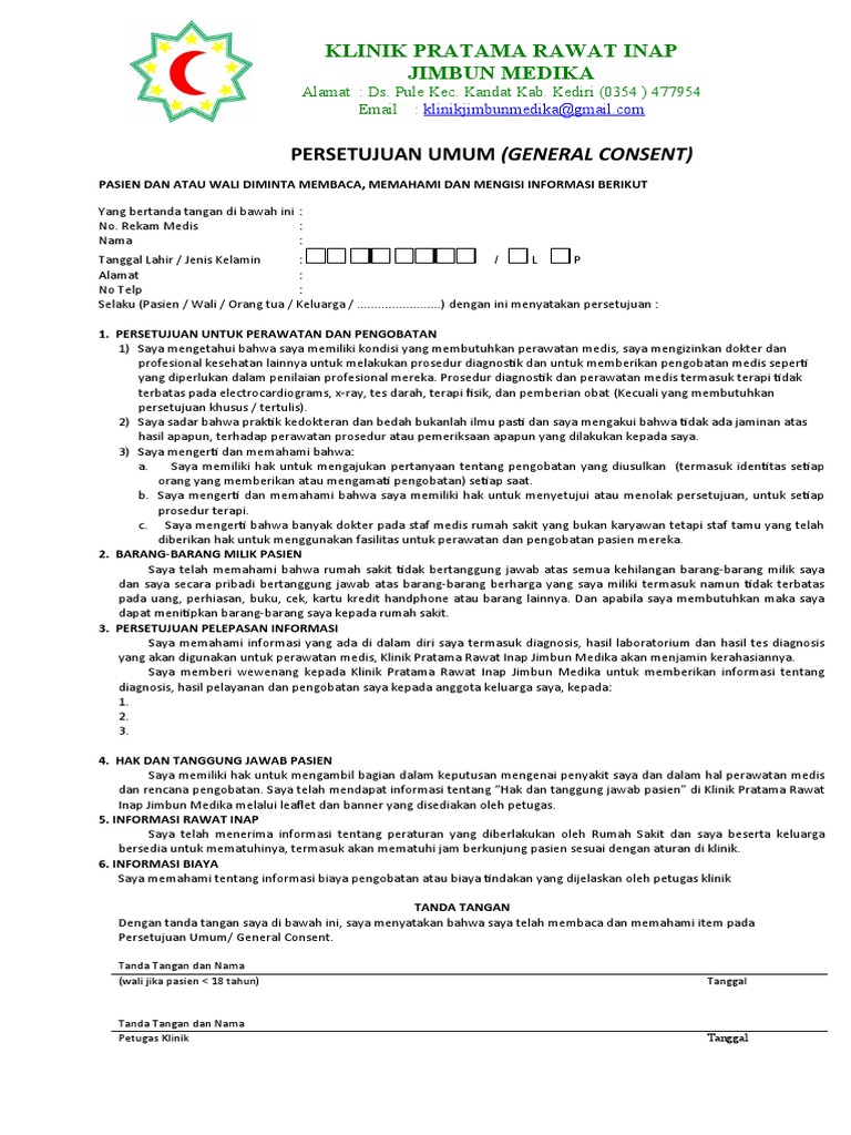 Form Pasien Dan Keluarga Dalam Proses Asuhan - General Consent | PDF | Pengembangan Diri
