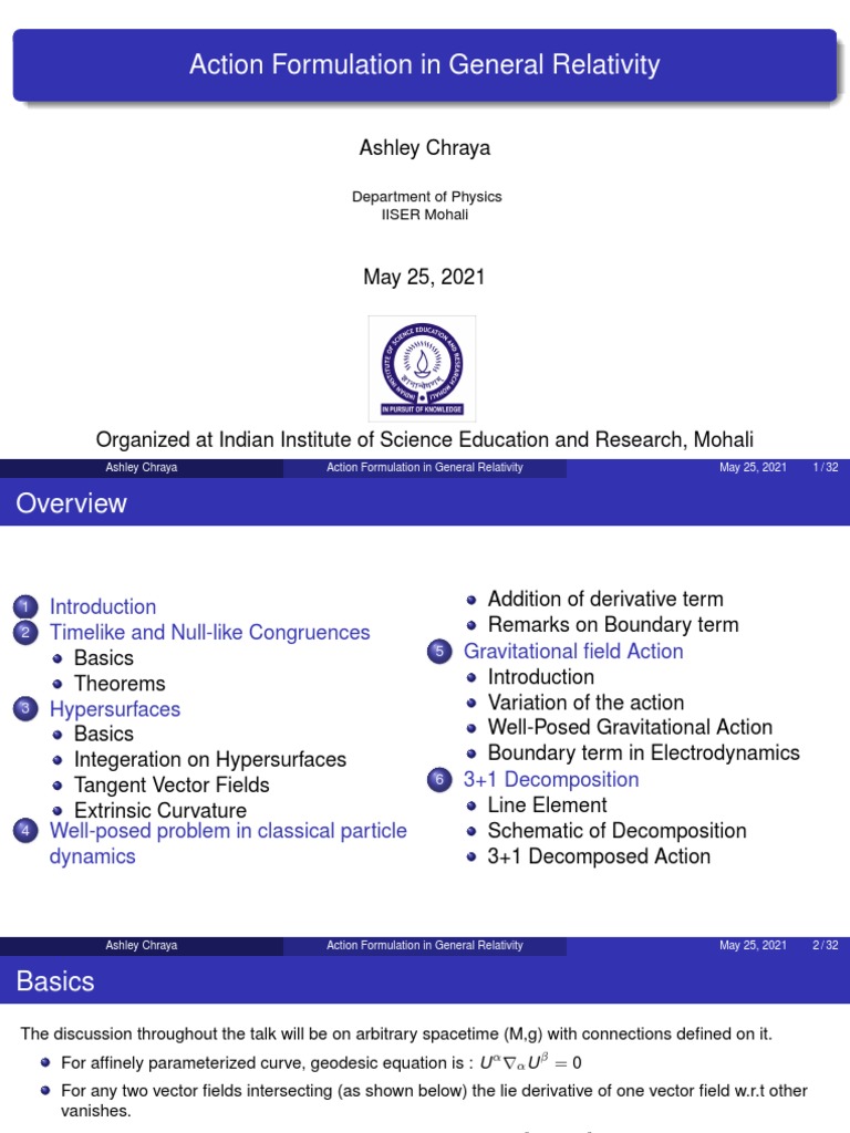 Presentation - IISER-M Action Formulation in General Relativity | PDF ...