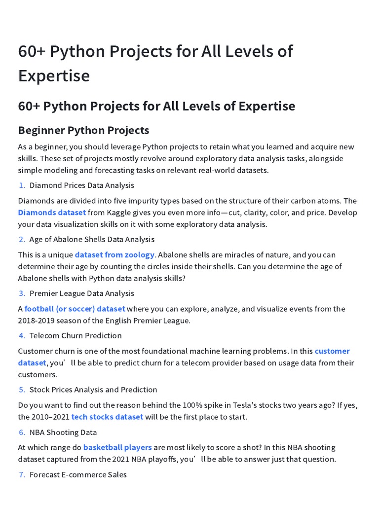 Top 60 Python Projects For All Levels of Expertise | PDF | Machine ...