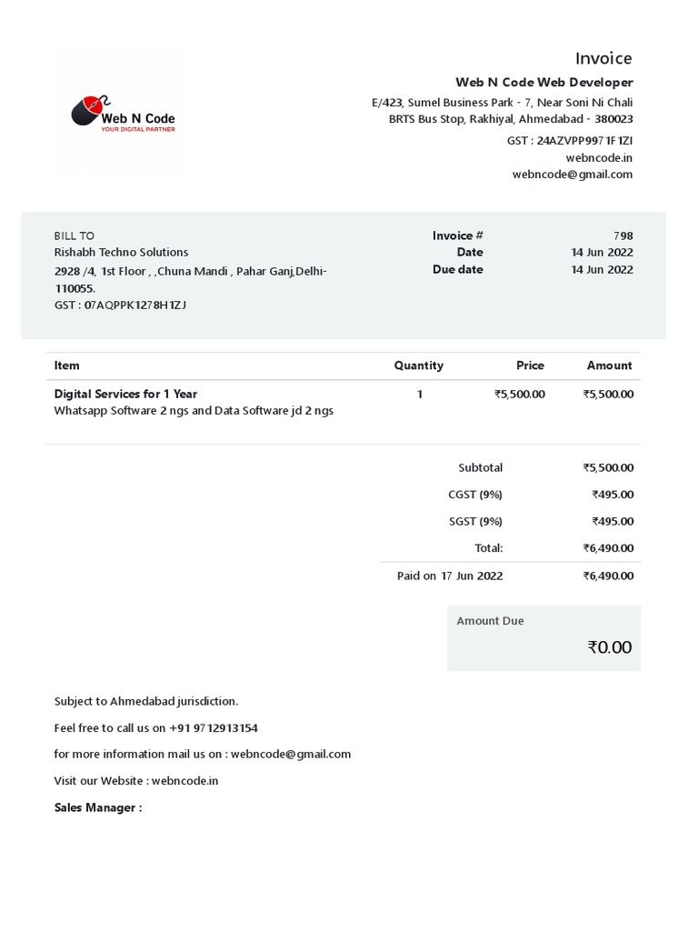 Invoice for Digital Services | PDF