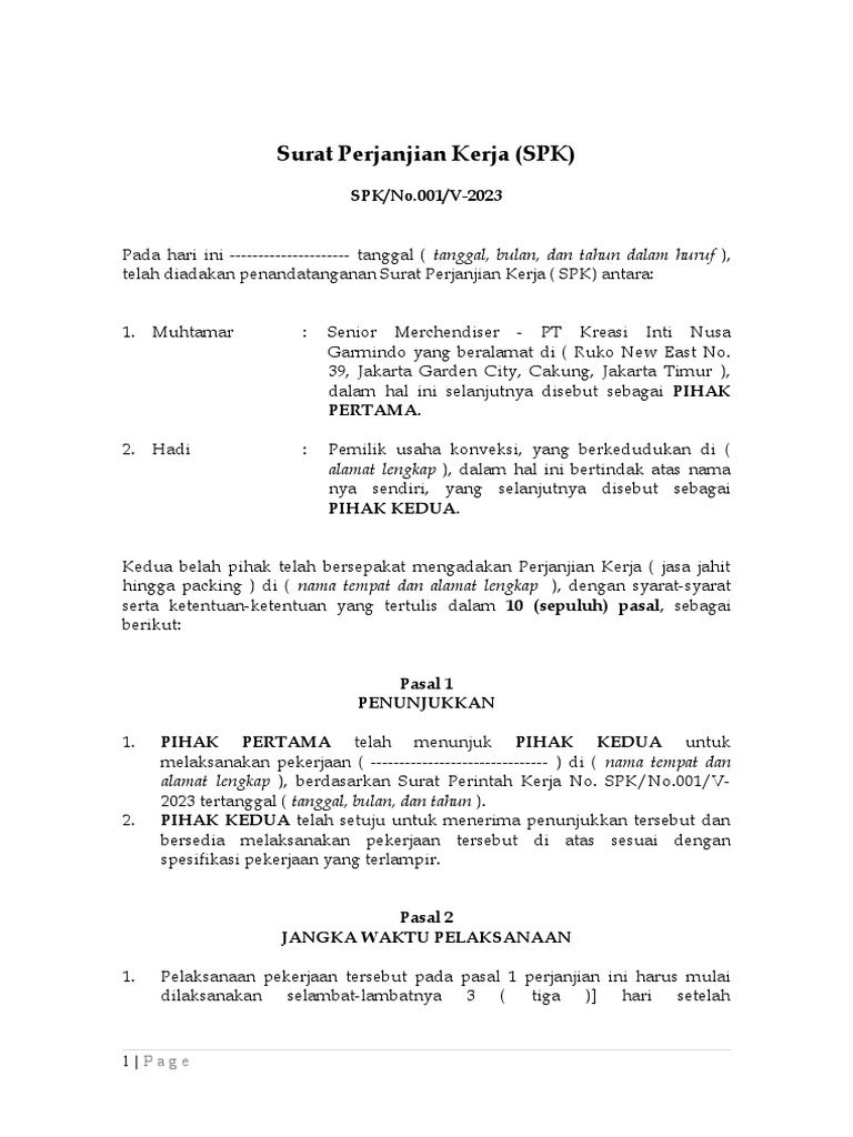 Contoh - SPK | PDF | Pengelolaan Keuangan & Uang | Teknologi & Rekayasa