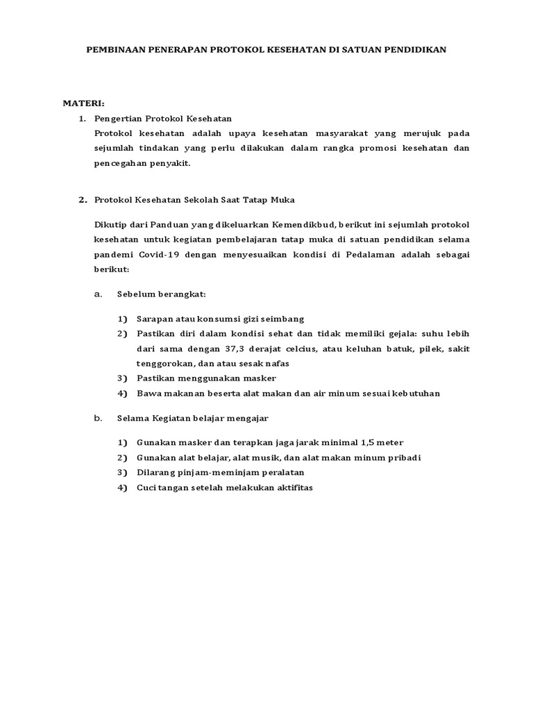 Protokol Kesehatan di Sekolah Pandemi | PDF