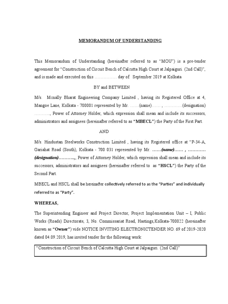 MOU MBECL and HSCL For Jalpaiguri High Court Building - SS Approval-24. ...
