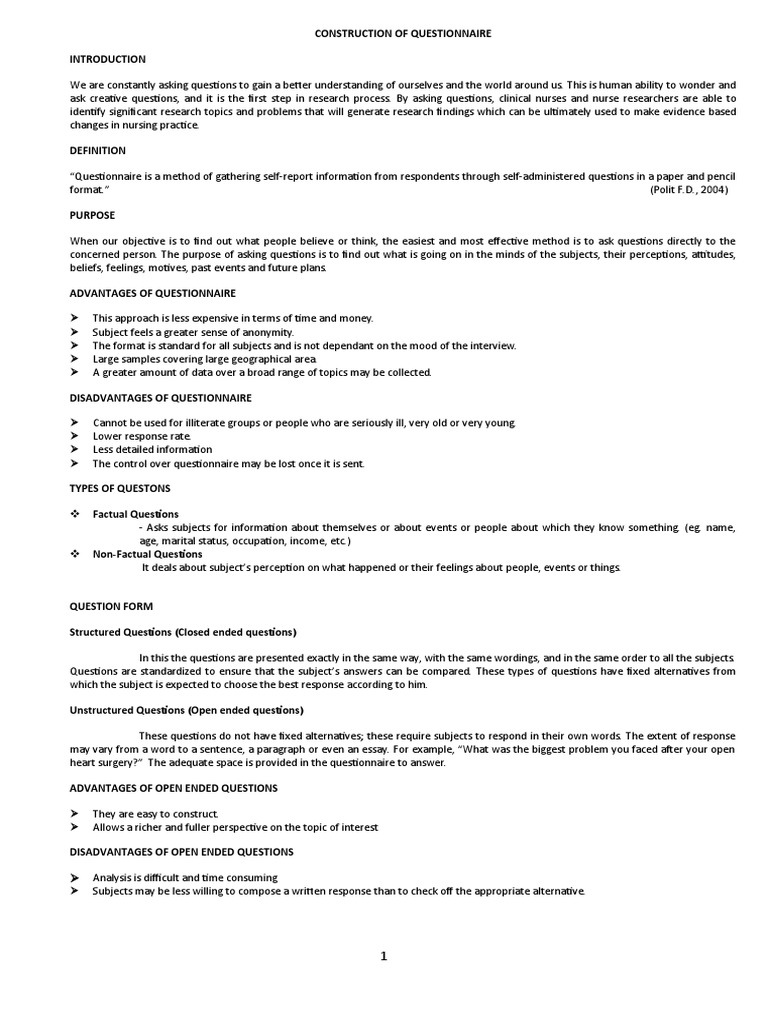 Construction of Questionnaire | PDF | Questionnaire | Attitude (Psychology)