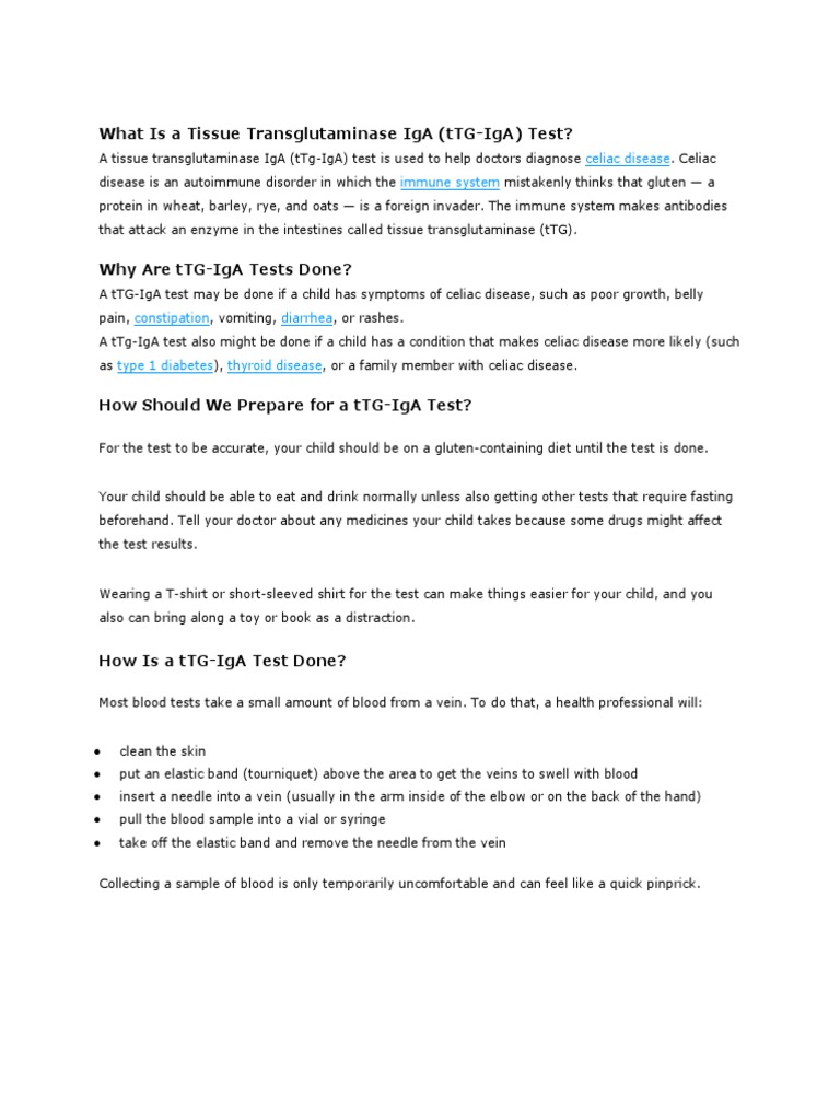 tTG-IgA Test for Celiac Diagnosis | PDF | Coeliac Disease | Medical ...