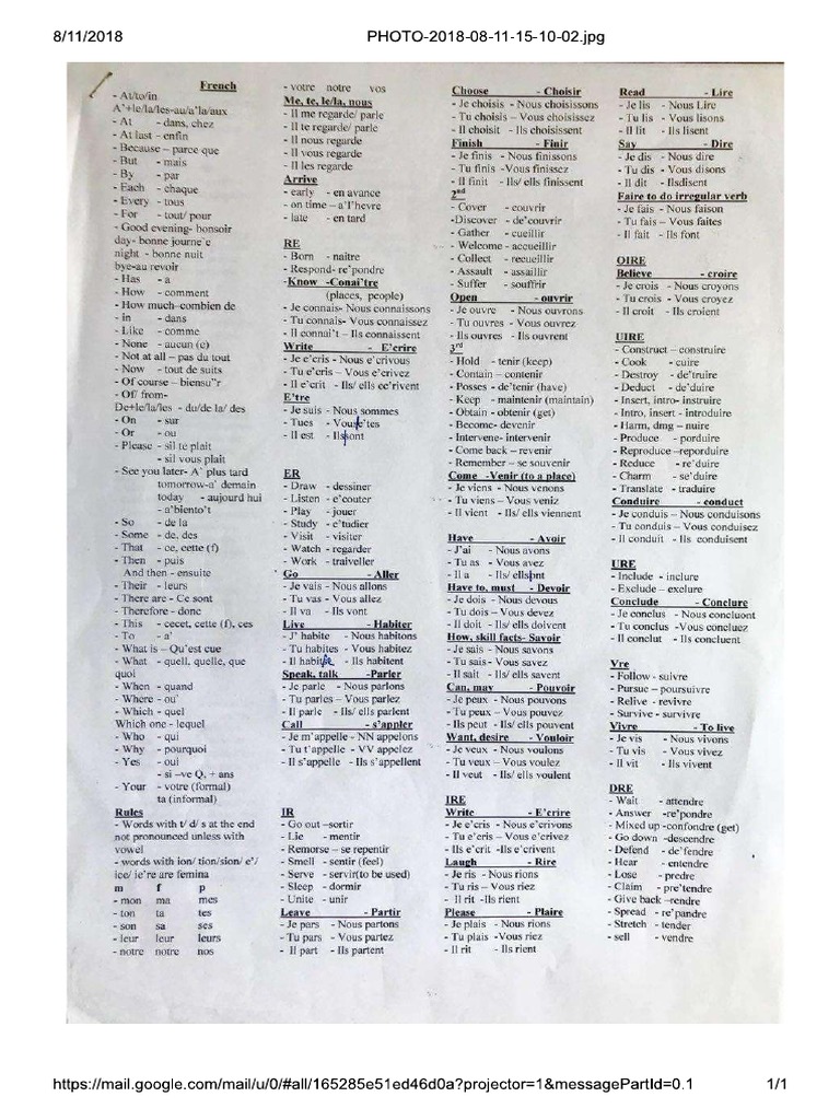 French A1 Notes | PDF