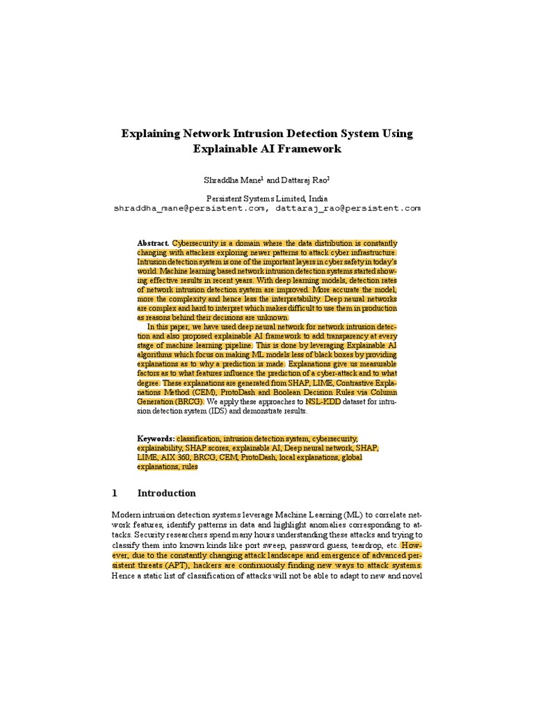 Explaining Network Intrusion Detection System Using Explainable AI Framework | PDF | Machine ...