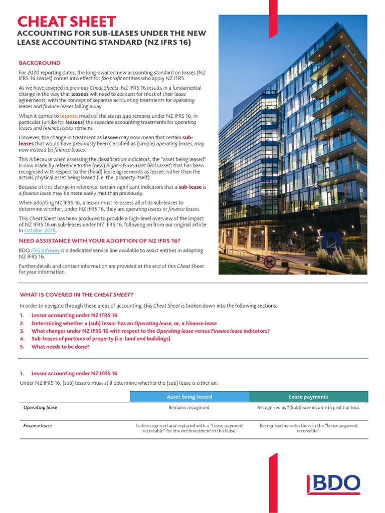 Cheat Sheet Accounting For Sub Leases Under The New Lease Accounting ...