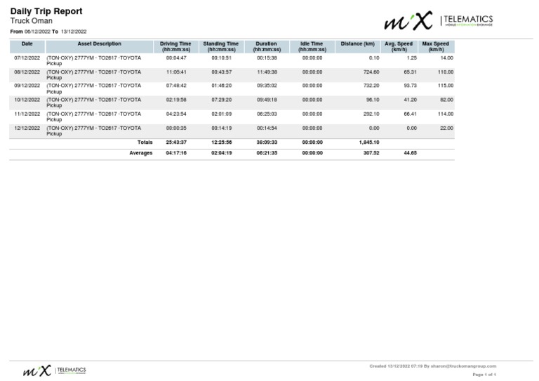 Daily Trip Report | PDF
