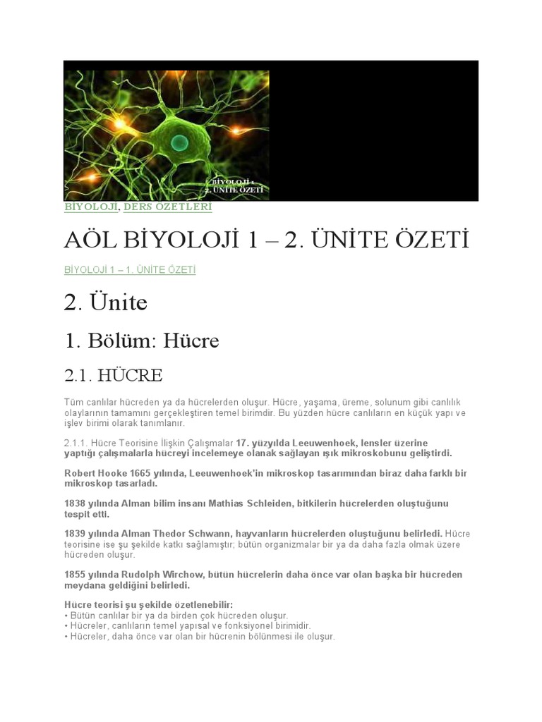 9 Sinif Biyoloji 2 Unite Ozetii̇ Min1615030173 | PDF