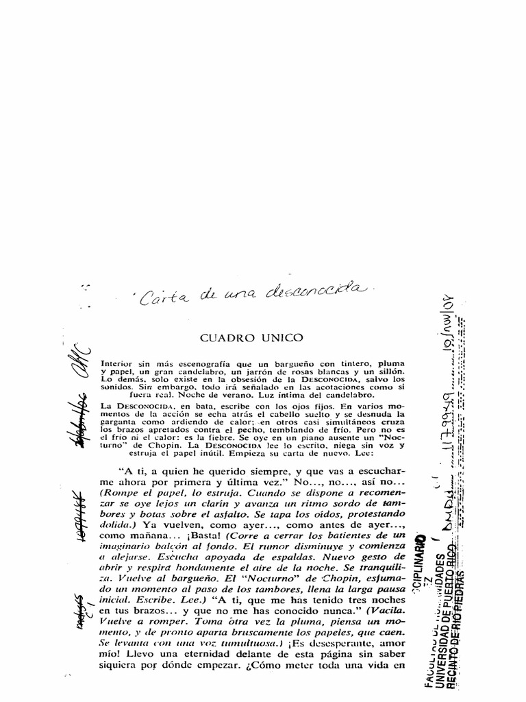 Carta de Una Desconocida | PDF