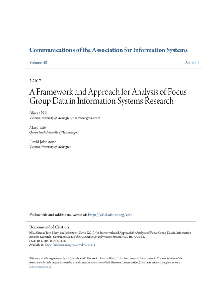 A Framework and Approach For Analysis of Focus Group Data in Info | PDF ...