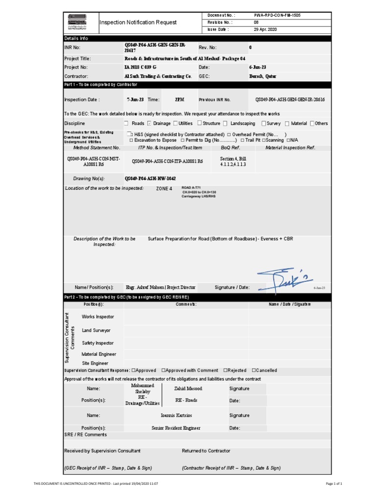 QS049-P04-ASH-GEN-GEN-IR - R0-Signed | PDF | Civil Engineering