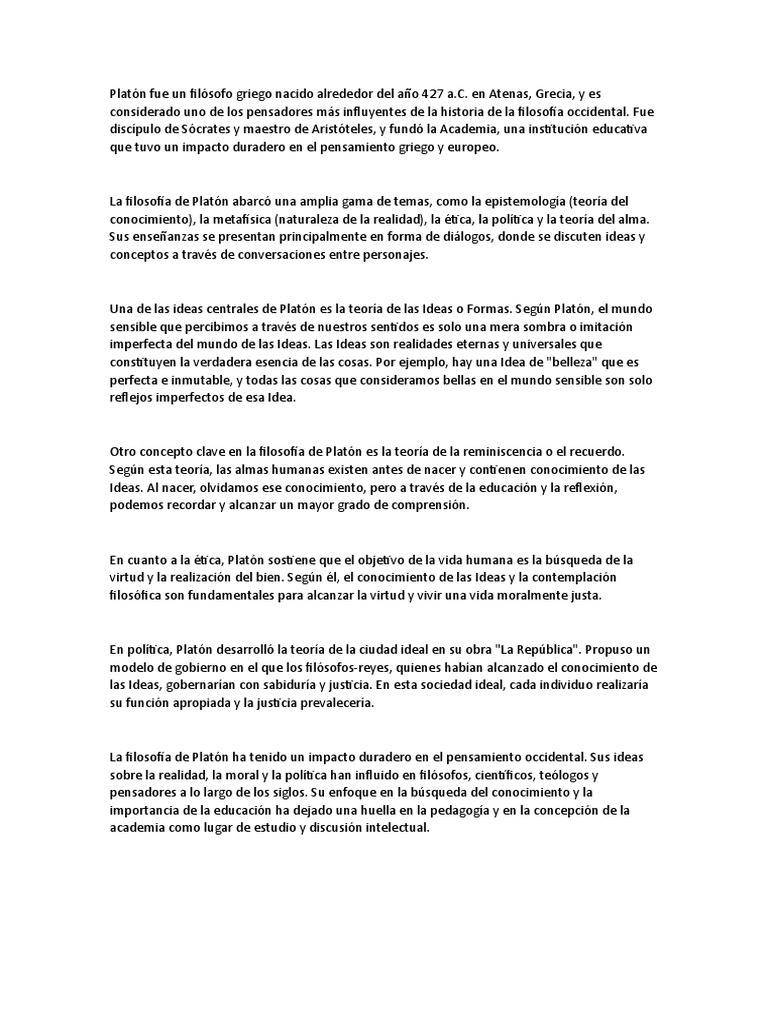 Platón, El Filosofo | PDF | Platón | Conocimiento