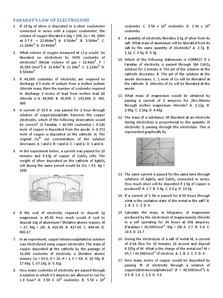 Faraday's Law On Electrolysis | PDF | Physical Sciences | Physical Chemistry