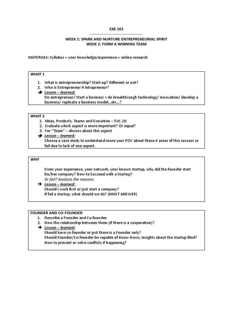 EXE 101-Material and Framework W1,2 | PDF