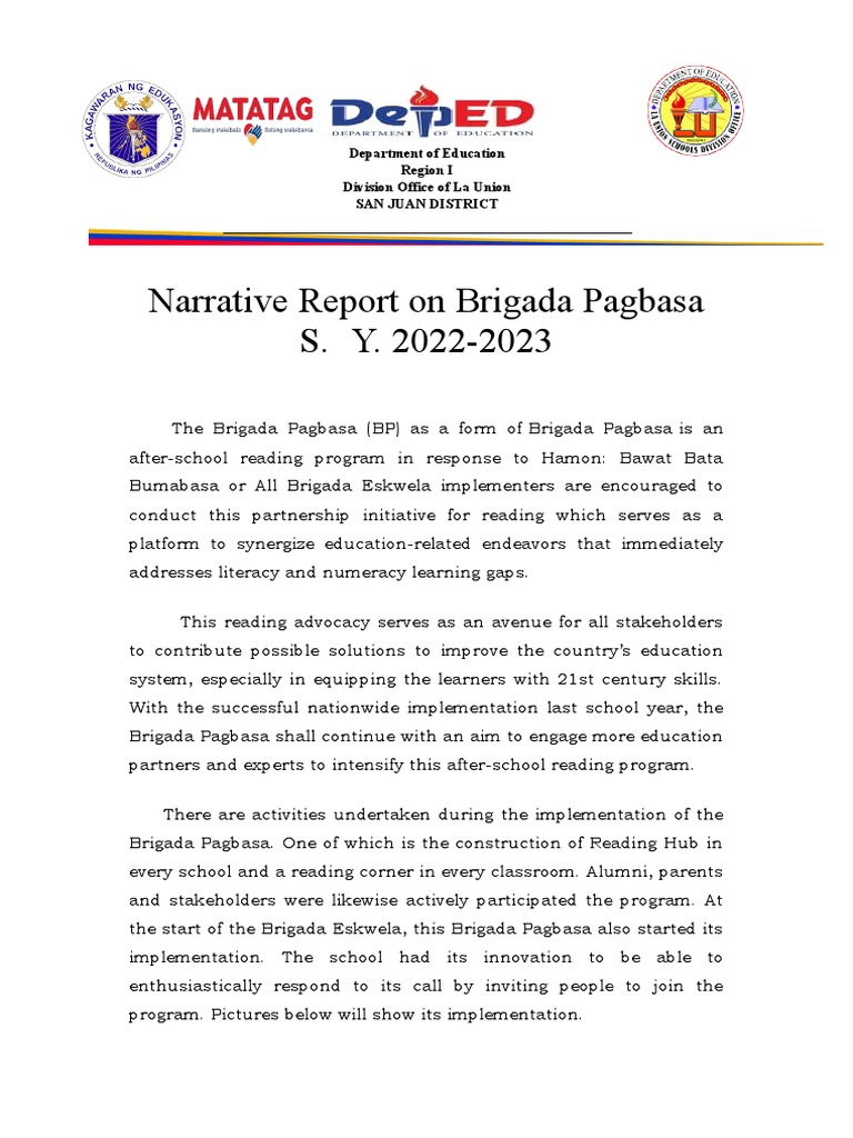 San Juan District - Narrative Report Brigada Pagbasa | PDF | Learning ...