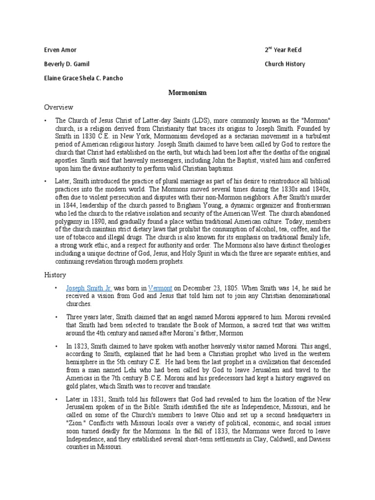 Church History Mormonism | PDF | The Church Of Jesus Christ Of Latter ...