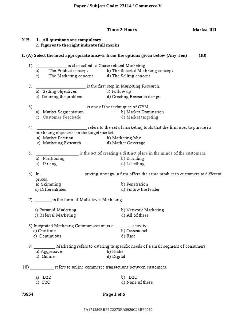 TYBCom Sem 5 Marketing Exam Paper | PDF | Marketing | Digital Marketing