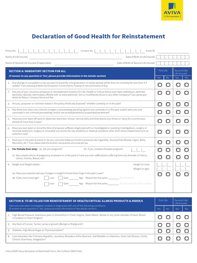 DGH Form 1 Fillable v7 | PDF | Insurance | Cancer