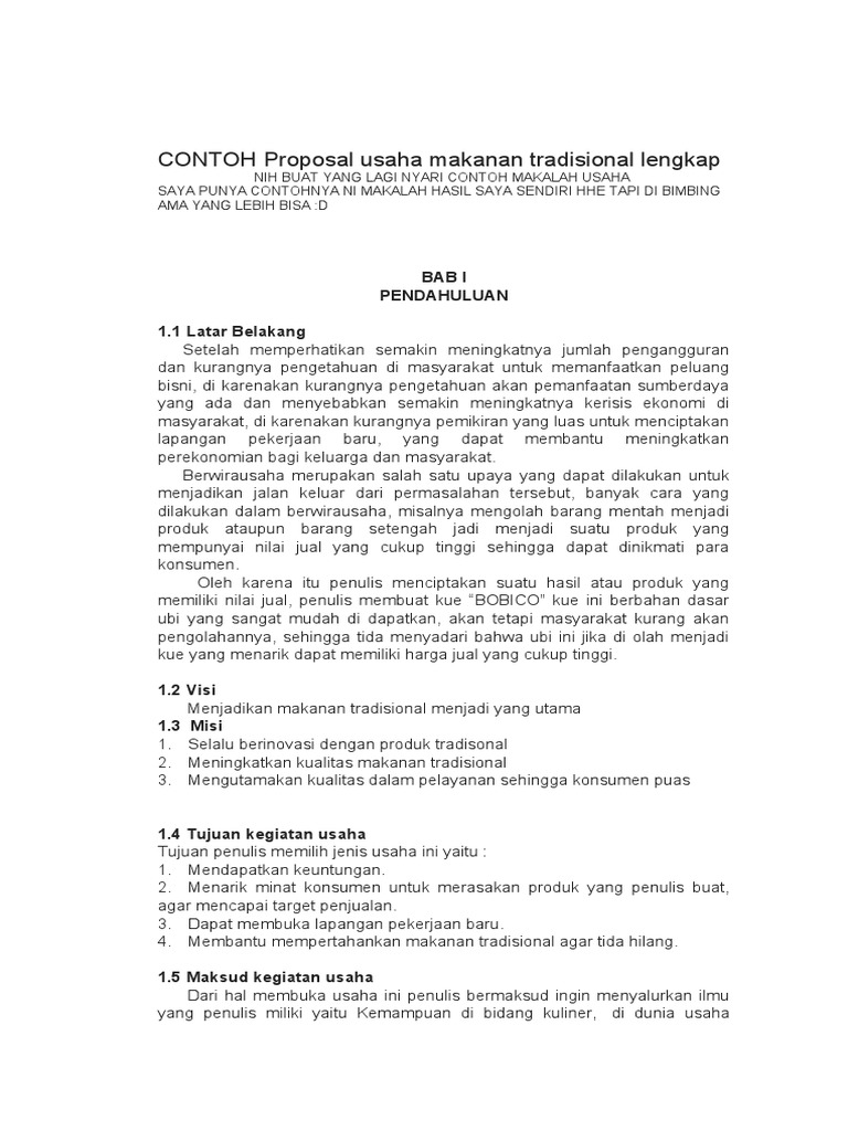 CONTOH Proposal Usaha Makanan Tradisional Lengkap | PDF CONTOH Proposal Usaha Makanan Tradisional Lengkap | PDF