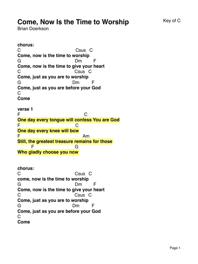 Come now is the time to worship chords | PDF