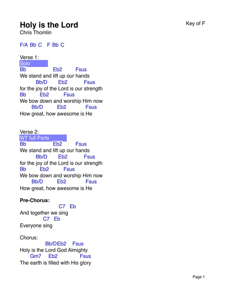 Holy Is The Lord Chords | PDF | Song Structure | Musical Forms